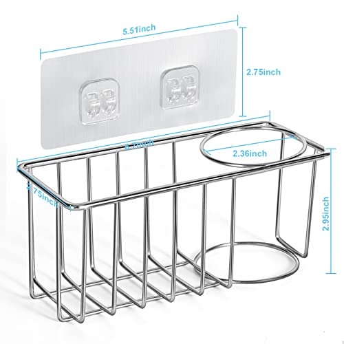 TKISZYZR Sponge Holder and Sink Caddy, 2 in 1 Kitchen Brush Holder No Drilling with Adhesives, Stainless Steel Rustproof Sponge Caddy for Kitchen Sink, Waterproof Sturdy Sink Organizer Rack Basket