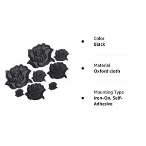 Black Rose Fabric Patches Rose Flower Repair Patches 4 Size Sew on or Iron on Applique Patches for Jacket Jeans Clothes Hats Shoes Bags (8 Pieces)