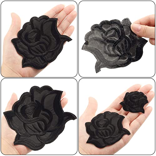 Black Rose Fabric Patches Rose Flower Repair Patches 4 Size Sew on or Iron on Applique Patches for Jacket Jeans Clothes Hats Shoes Bags (8 Pieces)