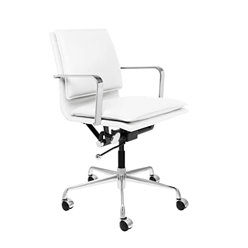 Laura Davidson Furniture Lexi II Padded Modern Chair for Office with Cushion Availability, Aluminum Arms, Made of Faux Leather, White