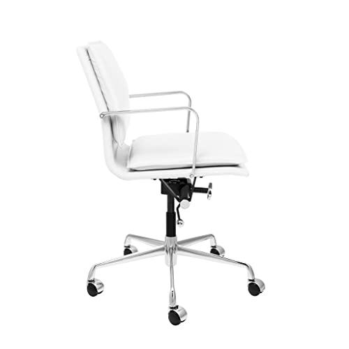 Laura Davidson Furniture Lexi II Padded Modern Chair for Office with Cushion Availability, Aluminum Arms, Made of Faux Leather, White