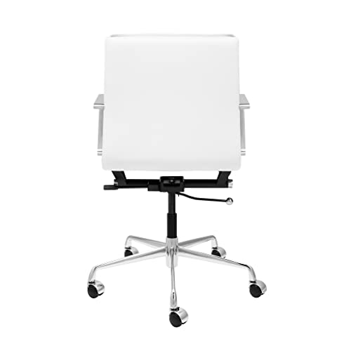 Laura Davidson Furniture Lexi II Padded Modern Chair for Office with Cushion Availability, Aluminum Arms, Made of Faux Leather, White