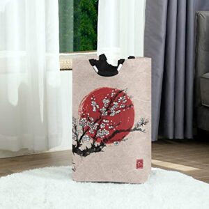 ZZKKO Asian Japanese Cherry Retro Laundry Basket Large Tote Collapsible Organizer Lightweight Oxford Laundry Hamper Foldable Clothes Storage Bag with Handle Home Bathroom Bedroom