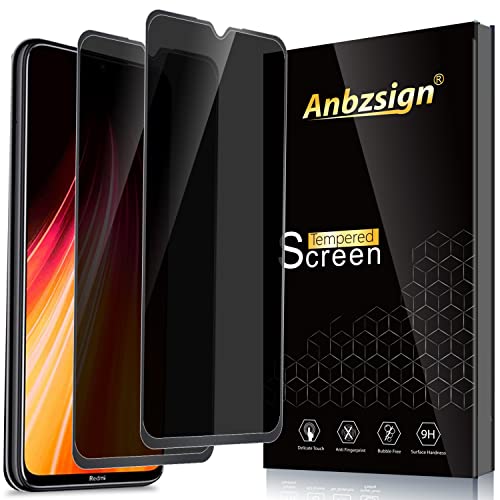 Anbel Design Anbzsign [2 Pack] Xiaomi Redmi Note 8 (2019/2021) 6.3" Privacy Screen Protector, [Full Coverage] [Case Friendly] Anti-Spy 9H Hardness Tempered Glass