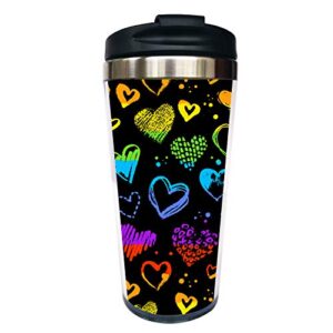 waldeal lgbt pride travel coffee mug with flip lid, lesbian gay love rainbow heart stainless steel valentine's day cup water bottle 15 oz, birthday anniversary mug for girlfriend boyfriend