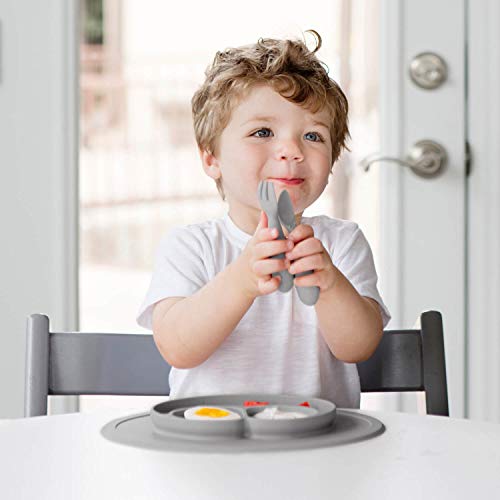 ezpz Mini Utensils (Fork & Spoon in Gray) - 100% BPA Free Fork and Spoon for Toddlers First Foods + Self-Feeding - Designed by a Pediatric Feeding Specialist - 12 Months+