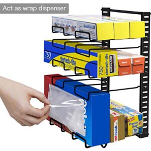 X-cosrack Upgrade Wrap Organizer Rack, Multifunctional WrapStand with 10 Wire Holders, Adjustable Wrap Box Organizer for Kitchen,Pantry,Cabinets,Black,Large(Patent Pending)