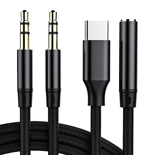 C-to 3.5mm Audio Jack Adapter, Type-c AUX Jack Cable USB-C Male to 3.5mm Female Headphone Converter with high Resolution/DAC, Audio Cable for 2 / 2XL / 3 / 3XL, Samsung, ipad pro 2 Pieces (Black)