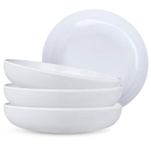 melamine pasta bowls / shallow salad bowls / plastic dinner deep plates (9 inches,30 oz,set of 4,white) – dishwasher safe, unbreakable, reusable & bpa free - kids, toddlers, children, adults & elderly