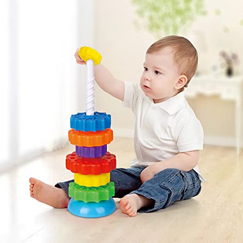 FineSource Super JoJo Stacking Rings Toy Plastic Rainbow Stacker Toddler Spinning Toy Learning Toys for 12 Months 1 Year Old Baby Boys Girls (one Color)