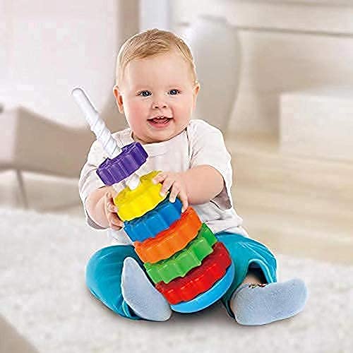 FineSource Super JoJo Stacking Rings Toy Plastic Rainbow Stacker Toddler Spinning Toy Learning Toys for 12 Months 1 Year Old Baby Boys Girls (one Color)