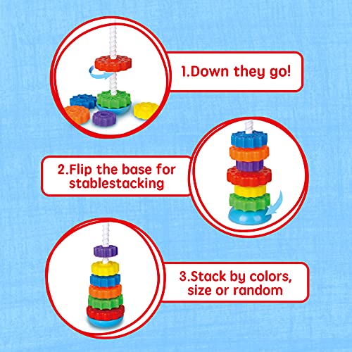 FineSource Super JoJo Stacking Rings Toy Plastic Rainbow Stacker Toddler Spinning Toy Learning Toys for 12 Months 1 Year Old Baby Boys Girls (one Color)