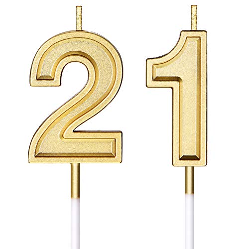 21st Birthday Candles Cake Numeral Candles Happy Birthday Cake Candles Topper Decoration for Birthday Wedding Anniversary Celebration Favor (Gold)