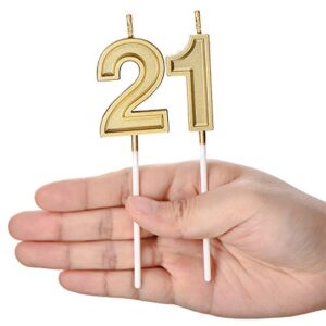 21st Birthday Candles Cake Numeral Candles Happy Birthday Cake Candles Topper Decoration for Birthday Wedding Anniversary Celebration Favor (Gold)