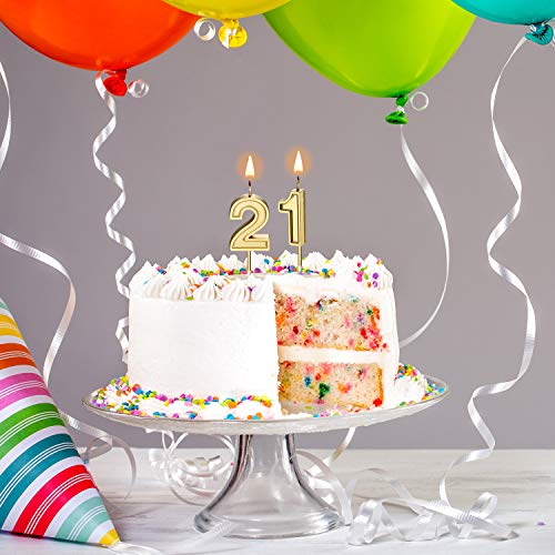 21st Birthday Candles Cake Numeral Candles Happy Birthday Cake Candles Topper Decoration for Birthday Wedding Anniversary Celebration Favor (Gold)