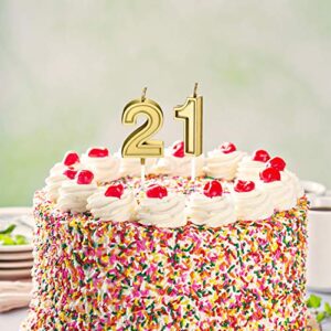 21st Birthday Candles Cake Numeral Candles Happy Birthday Cake Candles Topper Decoration for Birthday Wedding Anniversary Celebration Favor (Gold)