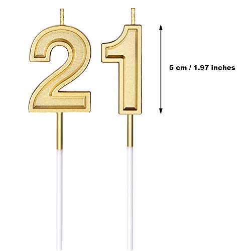 21st Birthday Candles Cake Numeral Candles Happy Birthday Cake Candles Topper Decoration for Birthday Wedding Anniversary Celebration Favor (Gold)