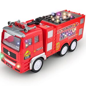 Ynanimery Electric Fire Truck Car Toy with 4D Lights and Sounds, Realistic Firetruck Toys for Toddlers Kids Boys Girls, Bump and Go Car Toy for Imaginative Play