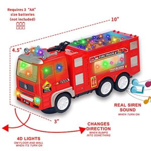 Ynanimery Electric Fire Truck Car Toy with 4D Lights and Sounds, Realistic Firetruck Toys for Toddlers Kids Boys Girls, Bump and Go Car Toy for Imaginative Play