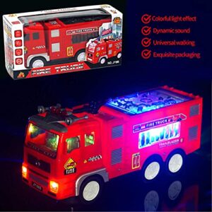 Ynanimery Electric Fire Truck Car Toy with 4D Lights and Sounds, Realistic Firetruck Toys for Toddlers Kids Boys Girls, Bump and Go Car Toy for Imaginative Play