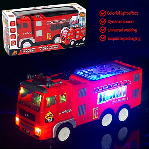 Ynanimery Electric Fire Truck Car Toy with 4D Lights and Sounds, Realistic Firetruck Toys for Toddlers Kids Boys Girls, Bump and Go Car Toy for Imaginative Play