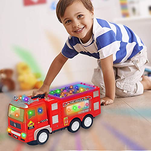 Ynanimery Electric Fire Truck Car Toy with 4D Lights and Sounds, Realistic Firetruck Toys for Toddlers Kids Boys Girls, Bump and Go Car Toy for Imaginative Play