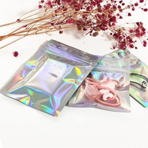 100Pcs Clear Front Glitter Holographic Zip Lock Bags Iridescent Pouches Food Packing Packaging Pouches Bags Storage Pouches Bags Silver 3.9x5.9in (10x15cm)