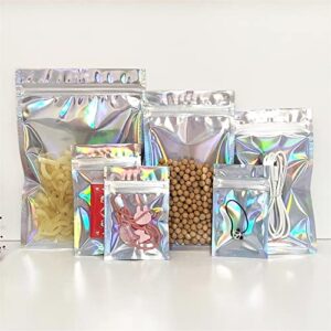 100Pcs Clear Front Glitter Holographic Zip Lock Bags Iridescent Pouches Food Packing Packaging Pouches Bags Storage Pouches Bags Silver 3.9x5.9in (10x15cm)