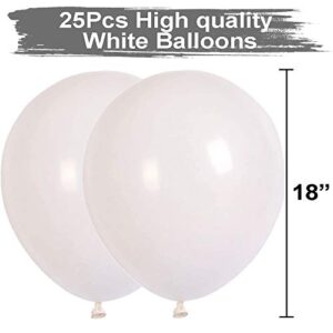 25 Packs 18 Inch White Big Balloons for Thick Latex Balloons for Baby Shower Birthday Wedding Party Decorations (White)