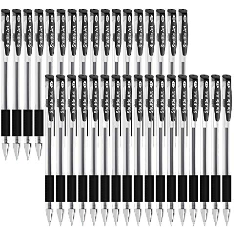 Shuttle Art Black Gel Pens, 50 Pack Fine Point Black Ink Pens Bulk, 0.5mm Rollerball Gel Ink Pens Smooth Writing with Comfortable Grip for Office, School and Home