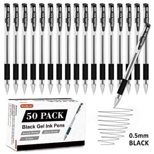 Shuttle Art Black Gel Pens, 50 Pack Fine Point Black Ink Pens Bulk, 0.5mm Rollerball Gel Ink Pens Smooth Writing with Comfortable Grip for Office, School and Home