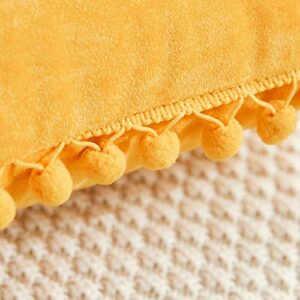 BeBen Decorative Throw Pillow Covers with Pom Poms, Pack of 2 Soft Particles Velvet Pillow Cases Square Cushion Covers for Couch Bedroom Car Sofa Outdoors 16x16 Mustard Yellow,2 Count (Pack of 1)