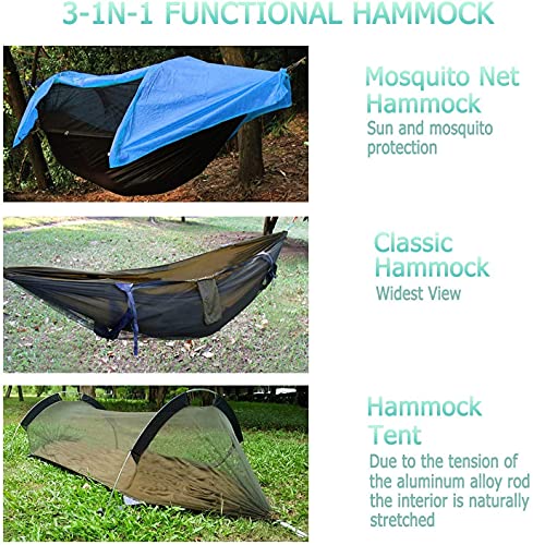 OHMU 440Lbs Camping Hammock with Mosquito Net and Rainfly Cover,2 Persons 4 in 1 Lightweight Backpacking Ground Hammock Tent