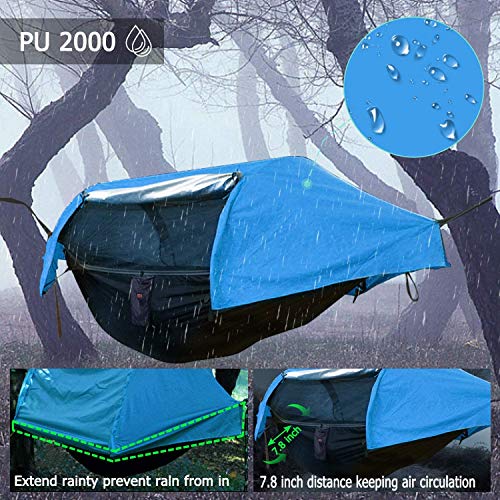 OHMU 440Lbs Camping Hammock with Mosquito Net and Rainfly Cover,2 Persons 4 in 1 Lightweight Backpacking Ground Hammock Tent