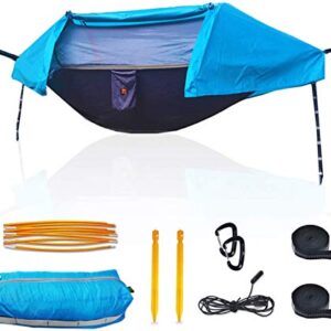 OHMU 440Lbs Camping Hammock with Mosquito Net and Rainfly Cover,2 Persons 4 in 1 Lightweight Backpacking Ground Hammock Tent