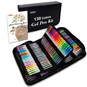 shuttle art gel pens, 130 colors gel pen with 1 coloring book in travel case for adults coloring books drawing crafts scrapbooking journaling