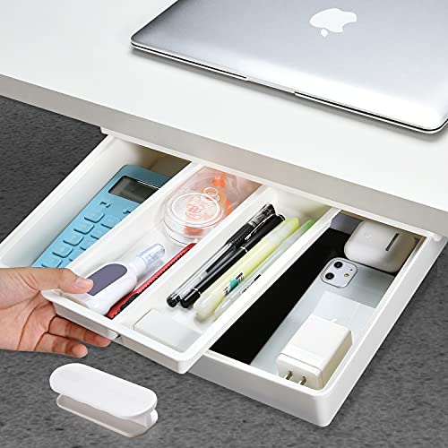 GGIANTGO Under Desk Drawer[Large], Self-Adhesive Under Desk Storage, Desk Drawer Organizer for Office Home Stationery