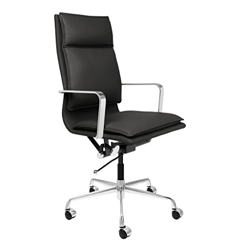 Laura Davidson Furniture Lexi II Tall Back Padded Modern Office Chair with Aluminum Arms (Black)