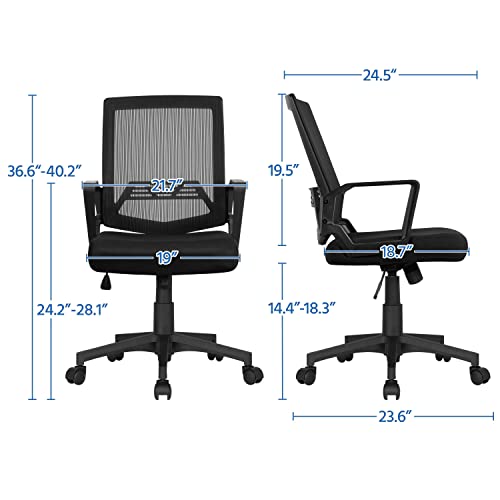 Topeakmart Mesh Desk Chair for Office, Ergonomic Adjustable Task Chair with Rolling Casters, Mid Back Student Chair for Home Black