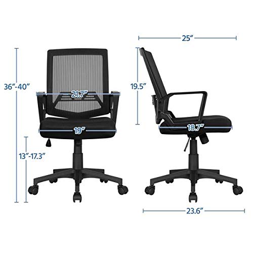 Topeakmart Mesh Desk Chair for Office, Ergonomic Adjustable Task Chair with Rolling Casters, Mid Back Student Chair for Home Black