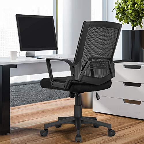 Topeakmart Mesh Desk Chair for Office, Ergonomic Adjustable Task Chair with Rolling Casters, Mid Back Student Chair for Home Black