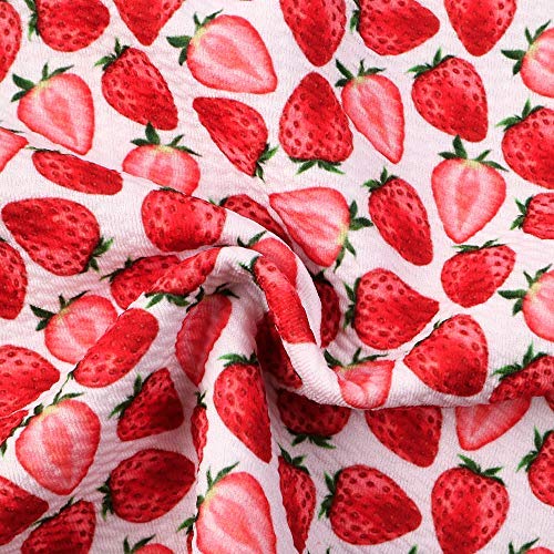 David Angie Fruit Pattern Strawberry Printed Bullet Textured Liverpool Fabric 4 Way Stretch Spandex Knit Fabric by The Yard for Head Wrap Accessories (Strawberry)