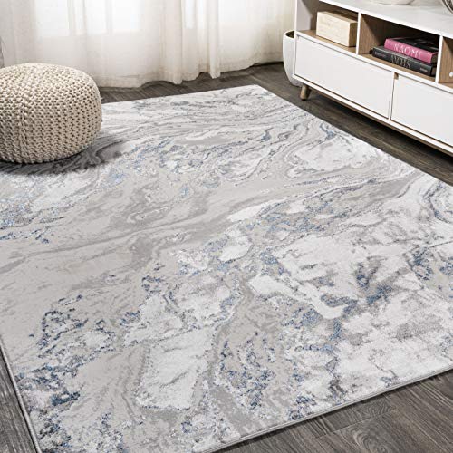 JONATHAN Y SOR203B-4 Swirl Marbled Abstract Indoor Area-Rug Contemporary Casual Transitional Easy-Cleaning Bedroom Kitchen Living Room Non Shedding, 4 X 6, Gray/Blue