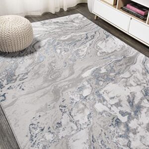 JONATHAN Y SOR203B-4 Swirl Marbled Abstract Indoor Area-Rug Contemporary Casual Transitional Easy-Cleaning Bedroom Kitchen Living Room Non Shedding, 4 X 6, Gray/Blue