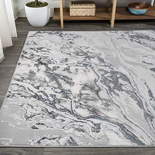 JONATHAN Y SOR203B-4 Swirl Marbled Abstract Indoor Area-Rug Contemporary Casual Transitional Easy-Cleaning Bedroom Kitchen Living Room Non Shedding, 4 X 6, Gray/Blue