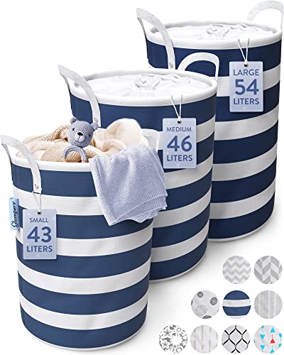 GLAMPERS Laundry Hamper 43/46/54L | Large Laundry Baskets with Sturdy Handles | Collapsible Kids Hamper for Dirty Clothes, Toys | Large, Navy