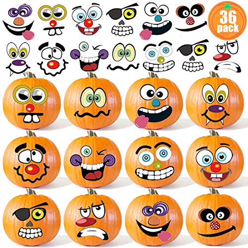 36 Pack Halloween Pumpkin Decorating Stickers Mini Make 36 Small Pumpkin Face Stickers for Halloween Kids Toddlers Party Favors Halloween Treats Stickers Gifts 18 Sheets