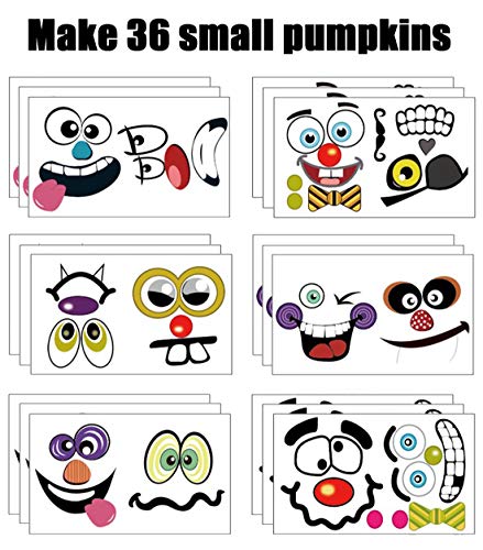 36 Pack Halloween Pumpkin Decorating Stickers Mini Make 36 Small Pumpkin Face Stickers for Halloween Kids Toddlers Party Favors Halloween Treats Stickers Gifts 18 Sheets