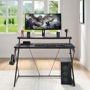 OSP Home Furnishings Emulator Battlestation Gaming Desk with RGB LED Lights, Black