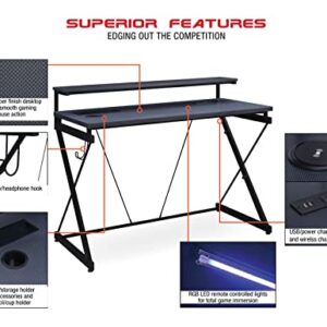 OSP Home Furnishings Emulator Battlestation Gaming Desk with RGB LED Lights, Black